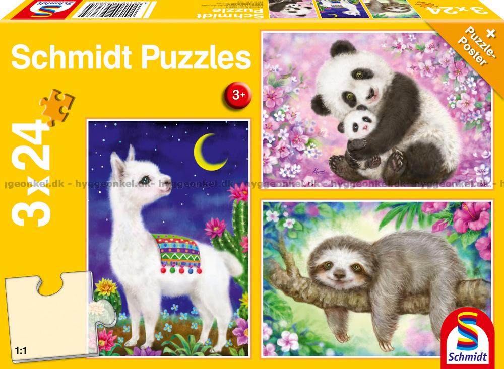 Lama, panda, sengångare, 3x24 bitar pussel, Schmidt - 56368 - 4001504563684